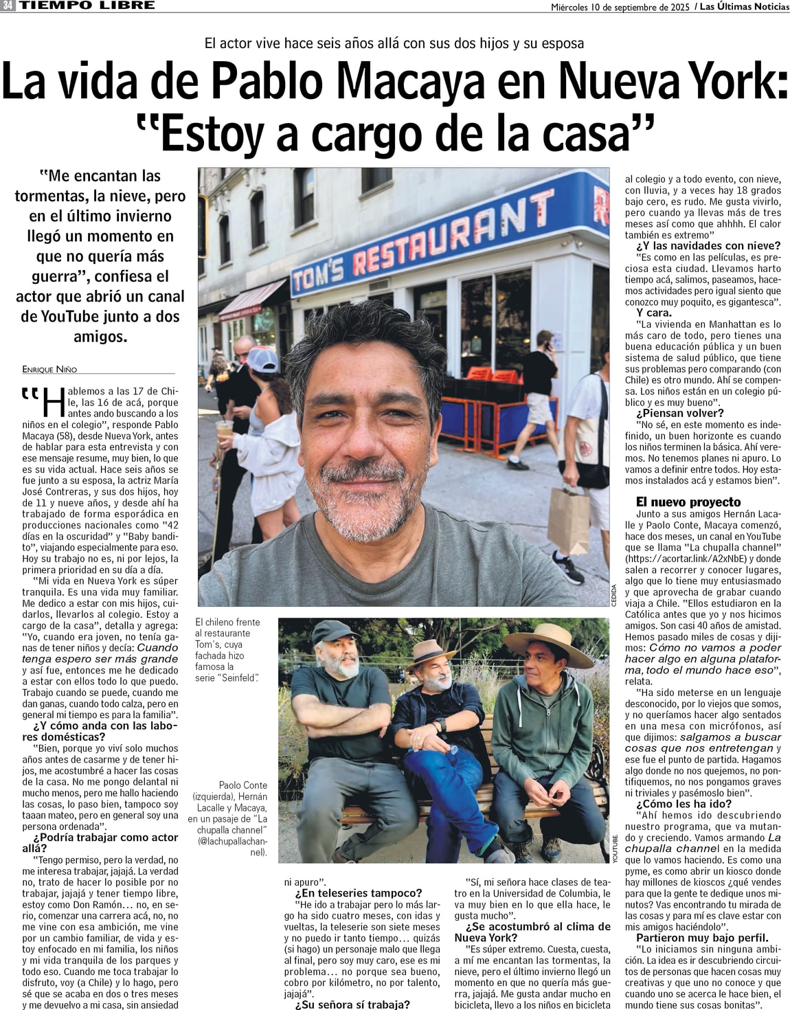 La vida de Pablo Macaya en Nueva York: "Estoy a cargo de la casa" - www.lun.com