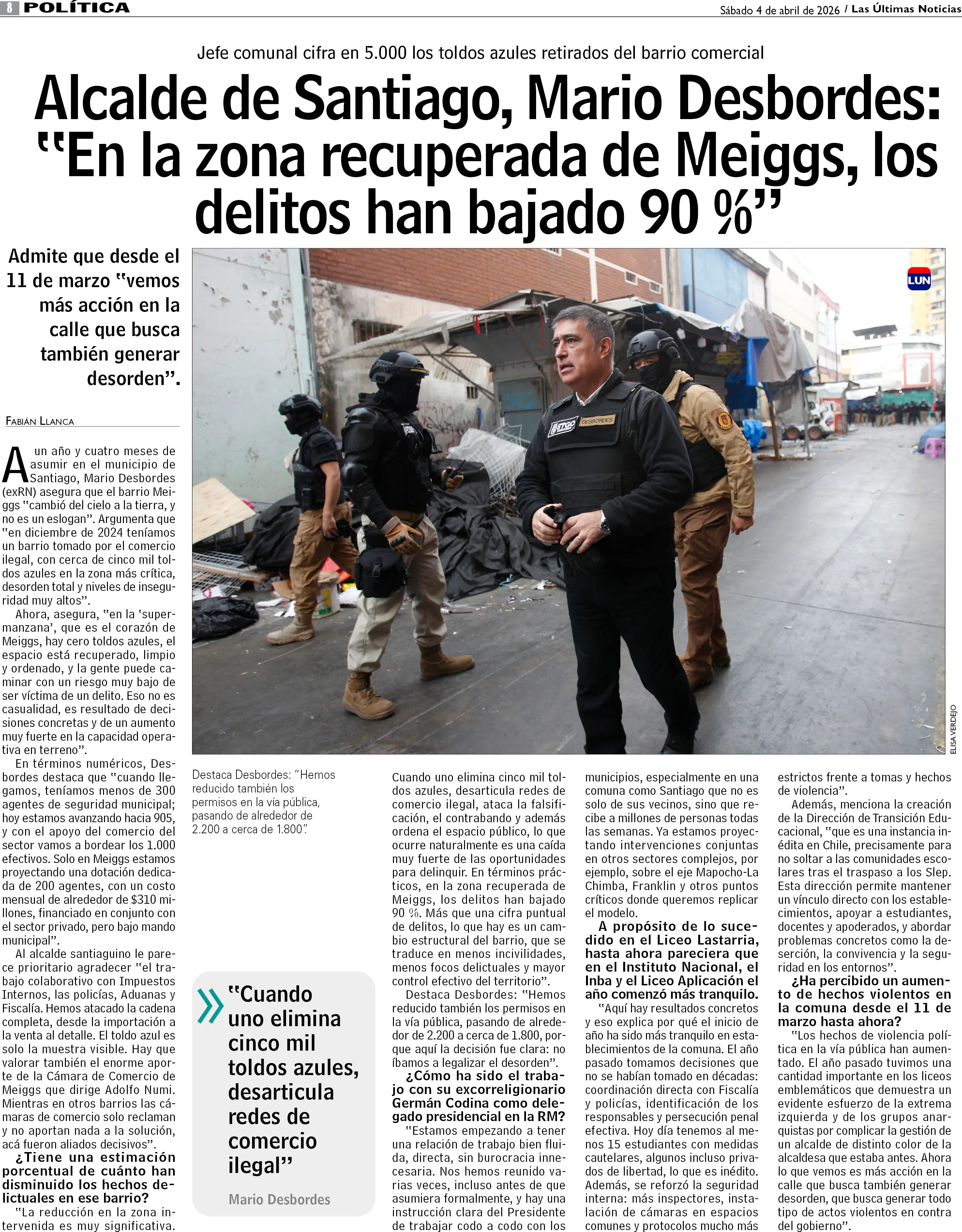 Mario Desbordes: "En la zona recuperada de Meiggs los delitos han ...