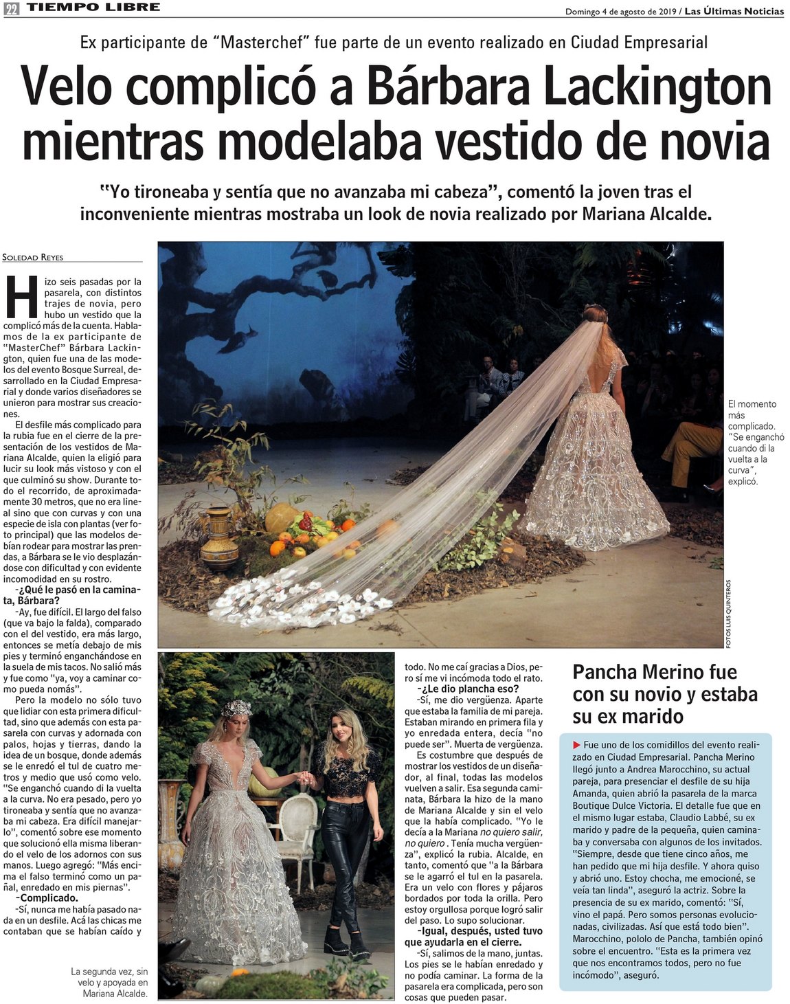 Bárbara Lackington lo pasó mal con velo de 45 metros - www.lun.com