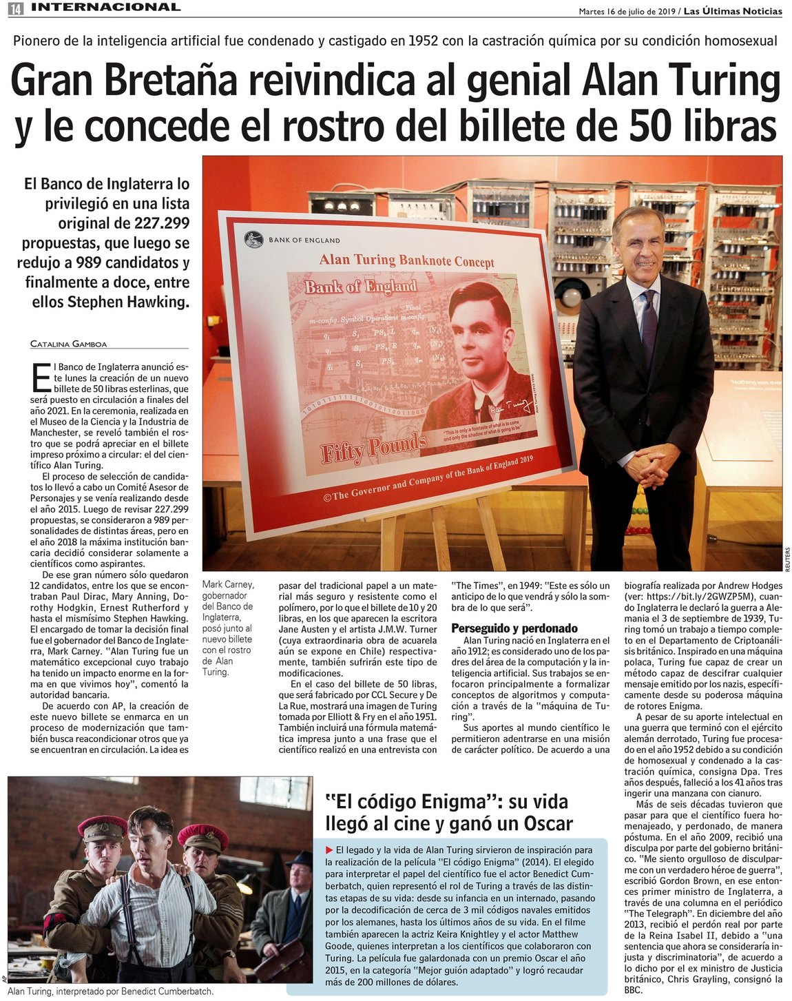 Gran Bretaña reivindica al genial Alan Turing y le concede el rostro ...