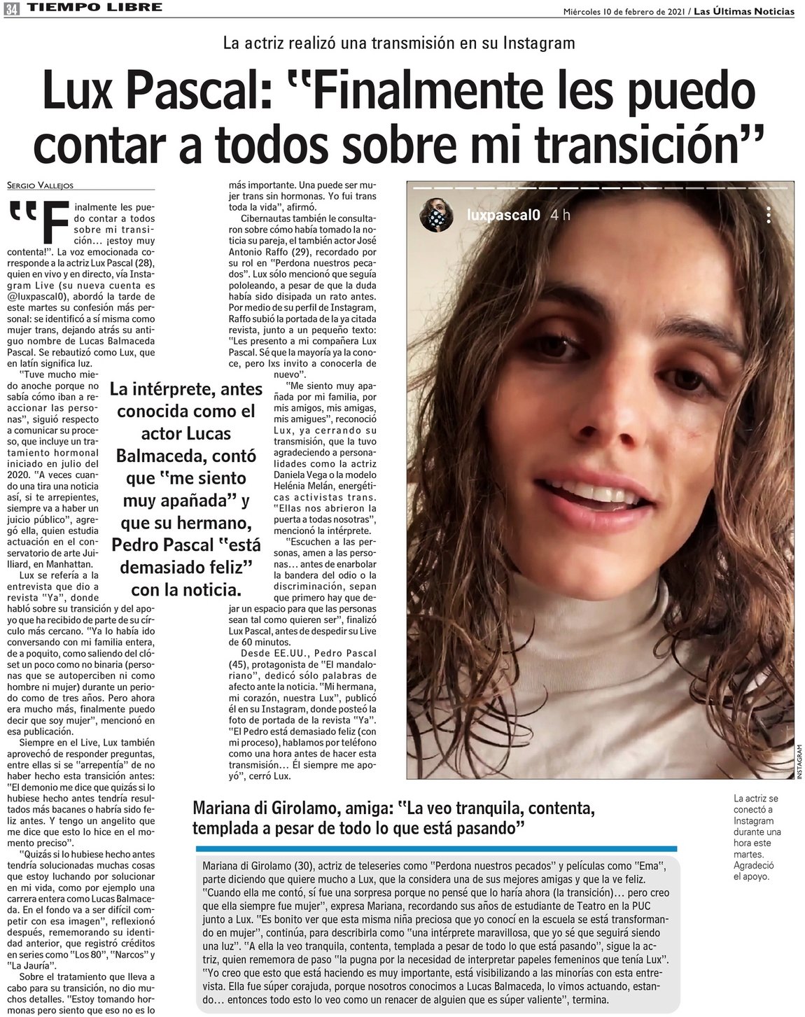 Lux Pascal: "Finalmente les puedo contar a todos sobre mi transición ...