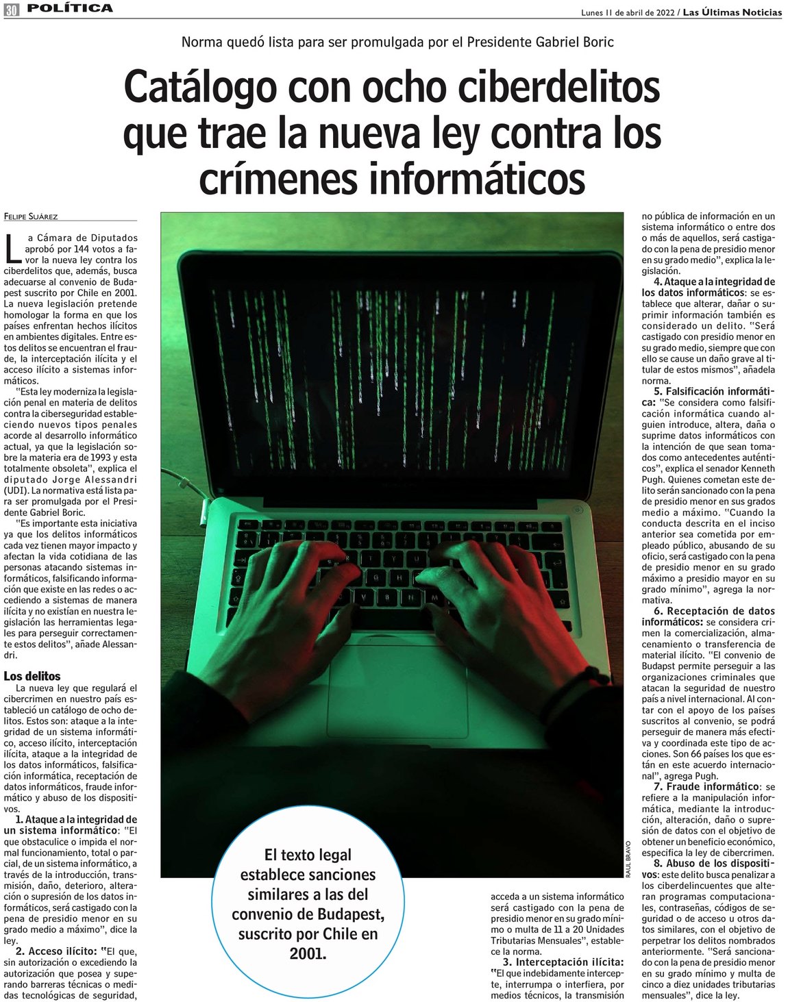 Catálogo con ocho ciberdelitos que trae la nueva ley contra los ...