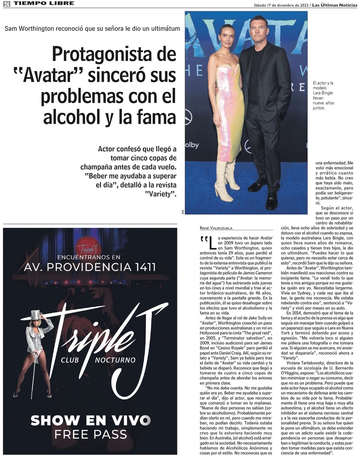 Protagonista de "Avatar" sinceró sus problemas con el alcohol y la fama ...