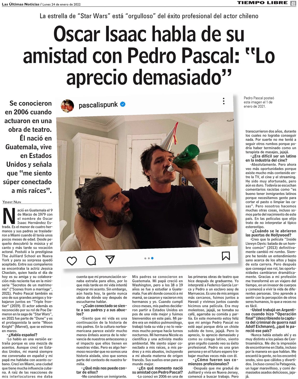 Oscar Isaac habla de su amistad con Pedro Pascal: "Lo aprecio demasiado ...