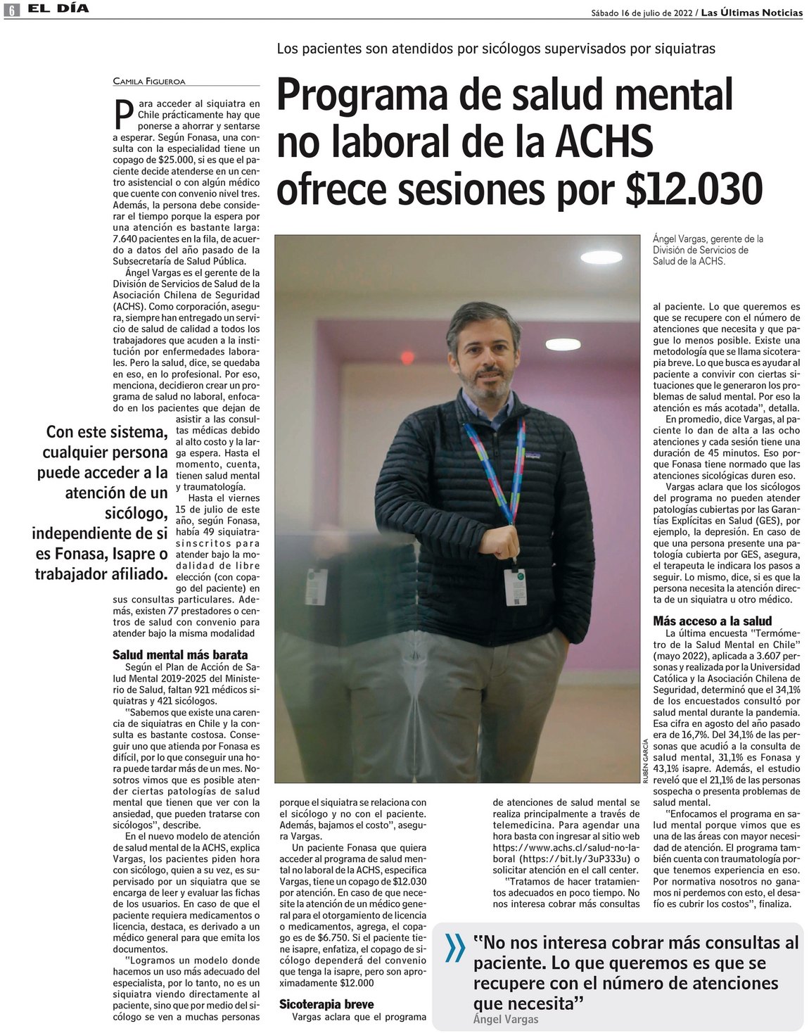 Programa de salud mental no laboral de la ACHS ofrece sesiones por $12.030 - www.lun.com