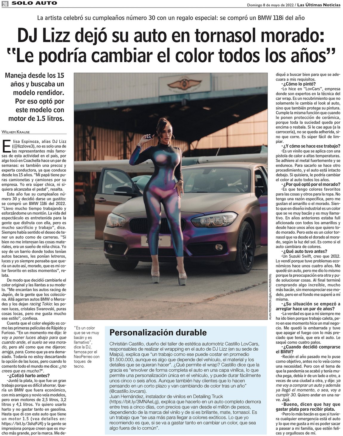 DJ Lizz dejó su auto en tornasol morado: "Le podría cambiar el color todos los años" - www.lun.com