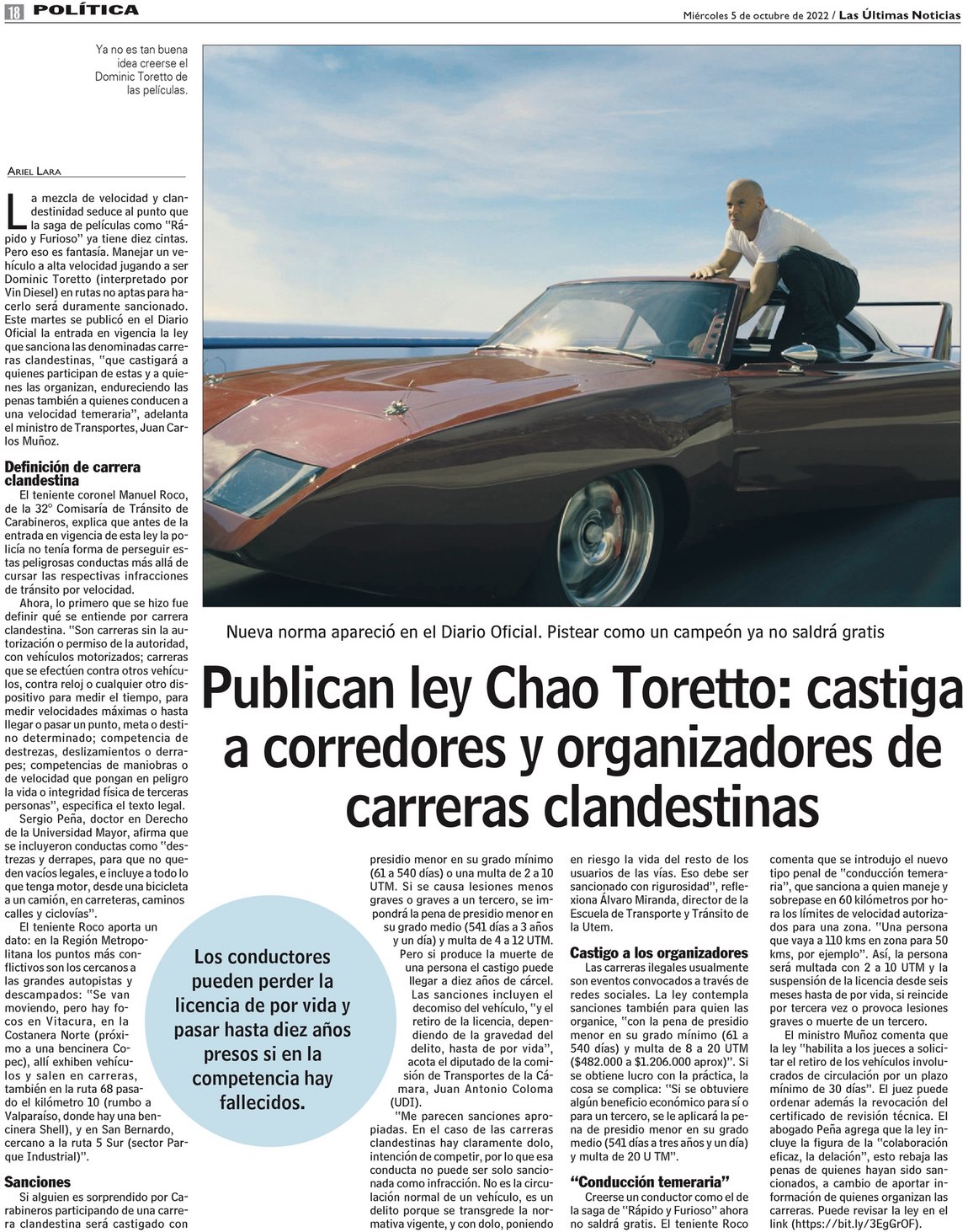 Publican ley Chao Toretto: castiga a corredores y organizadores de ...
