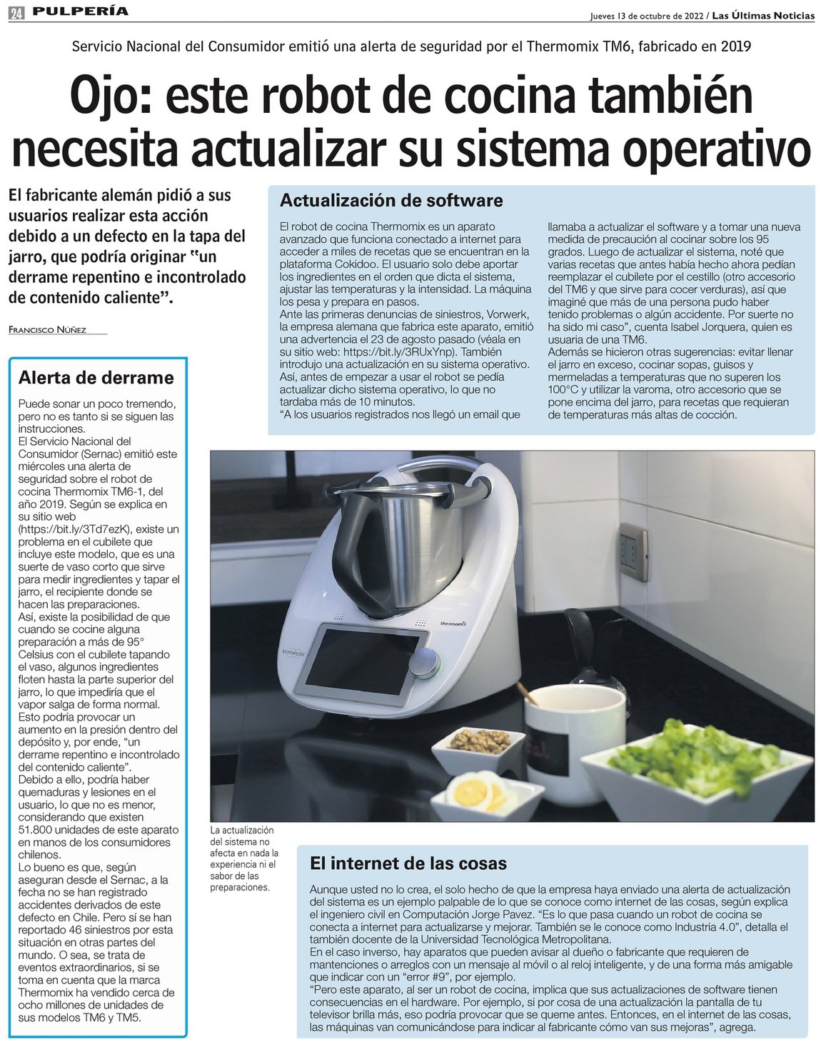 Ojo: este robot de cocina también necesita actualizar su sistema ...