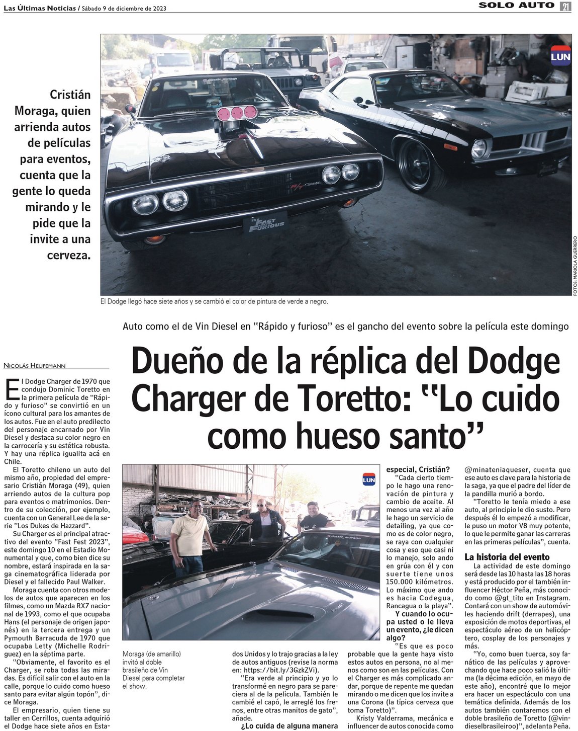 Dueño de la réplica del Dodge Charger de Toretto: "Lo cuido como hueso ...