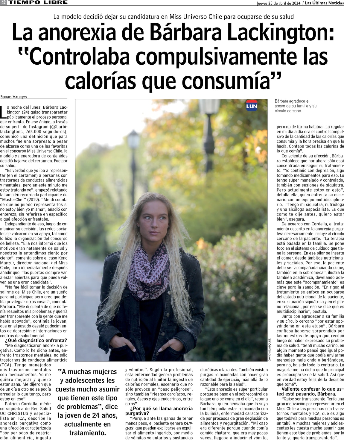 La anorexia de Bárbara Lackington: "Controlaba compulsivamente las ...