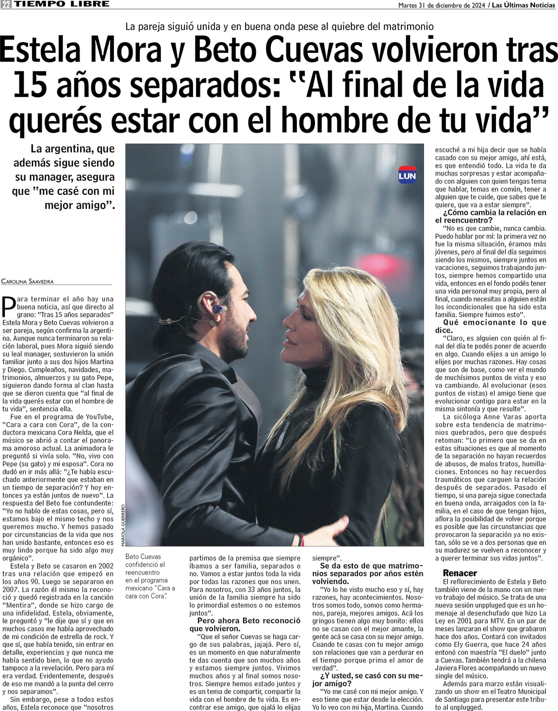 Estela Mora y Beto Cuevas volvieron tras 15 años separados: "Al final ...