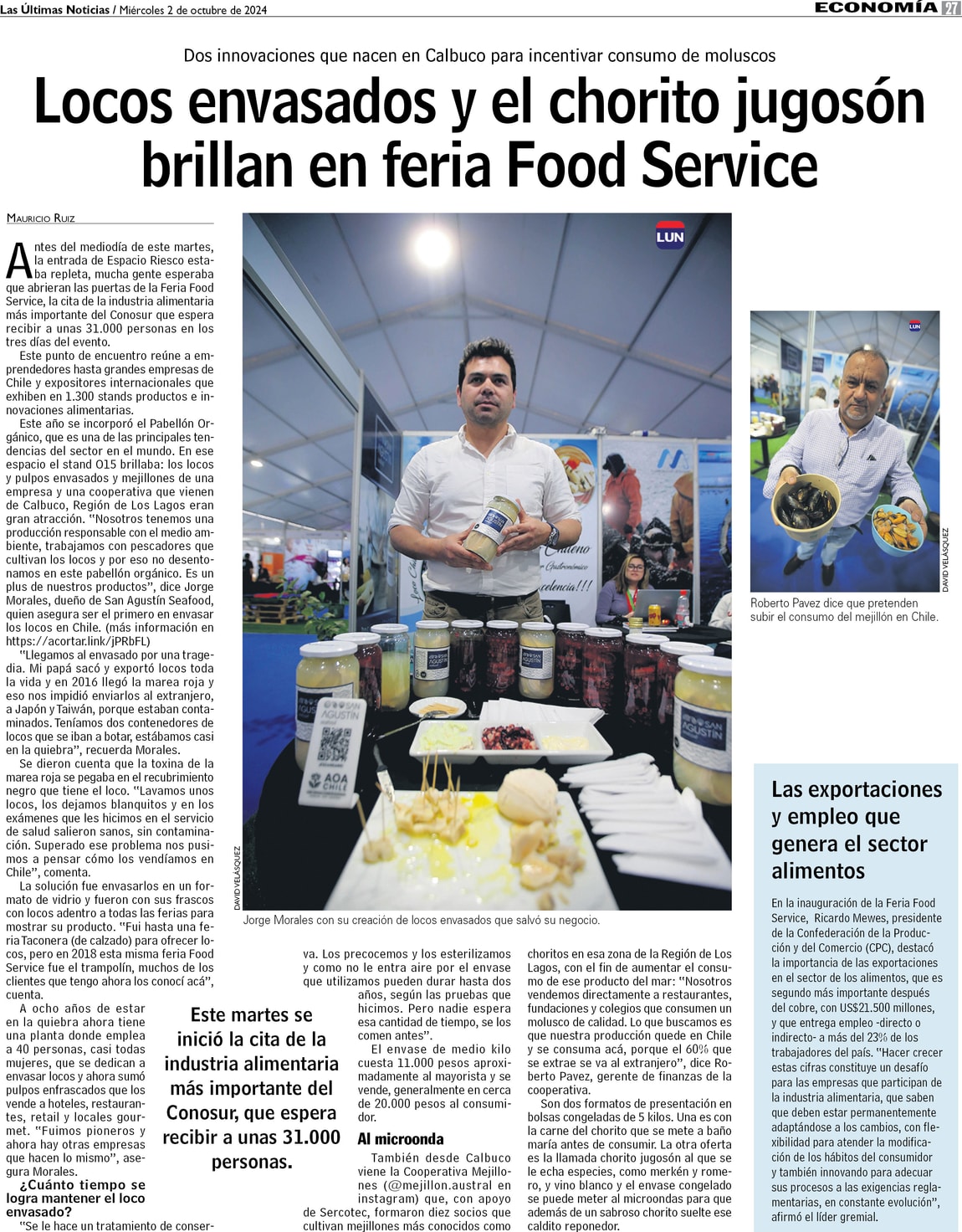 Locos envasados y el chorito jugosón brillan en feria Food Service ...