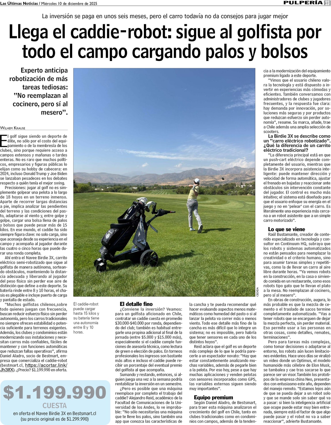 Llega el caddie-robot: sigue al golfista por todo el campo cargando ...