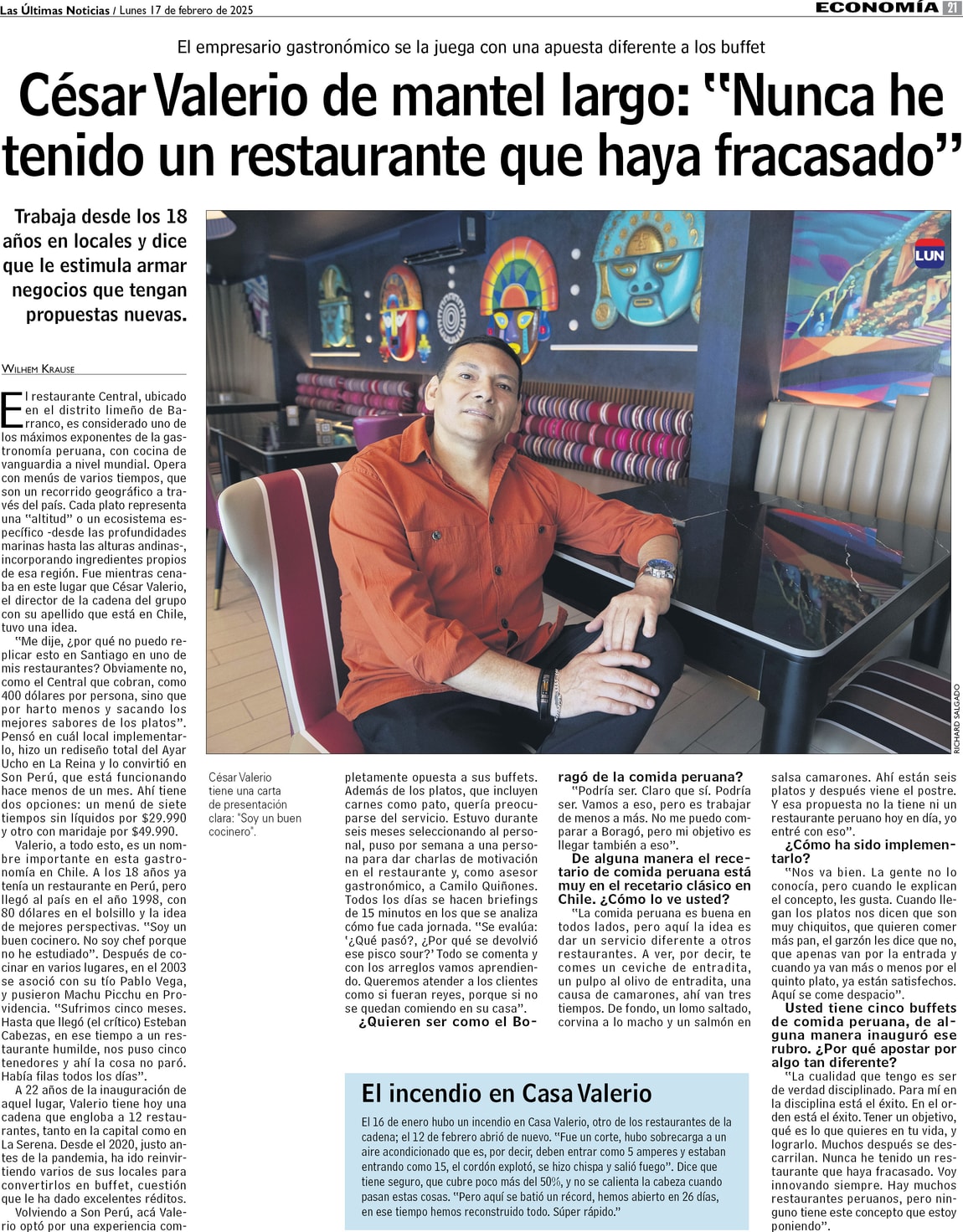 César Valerio de mantel largo: "Nunca he tenido un restaurante que haya ...