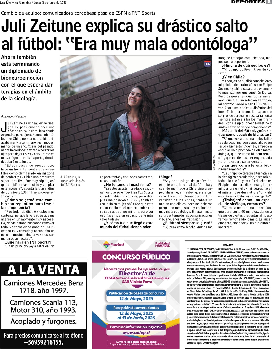 Juli Zeitune explica su drástico salto al fútbol: "Era muy mala ...