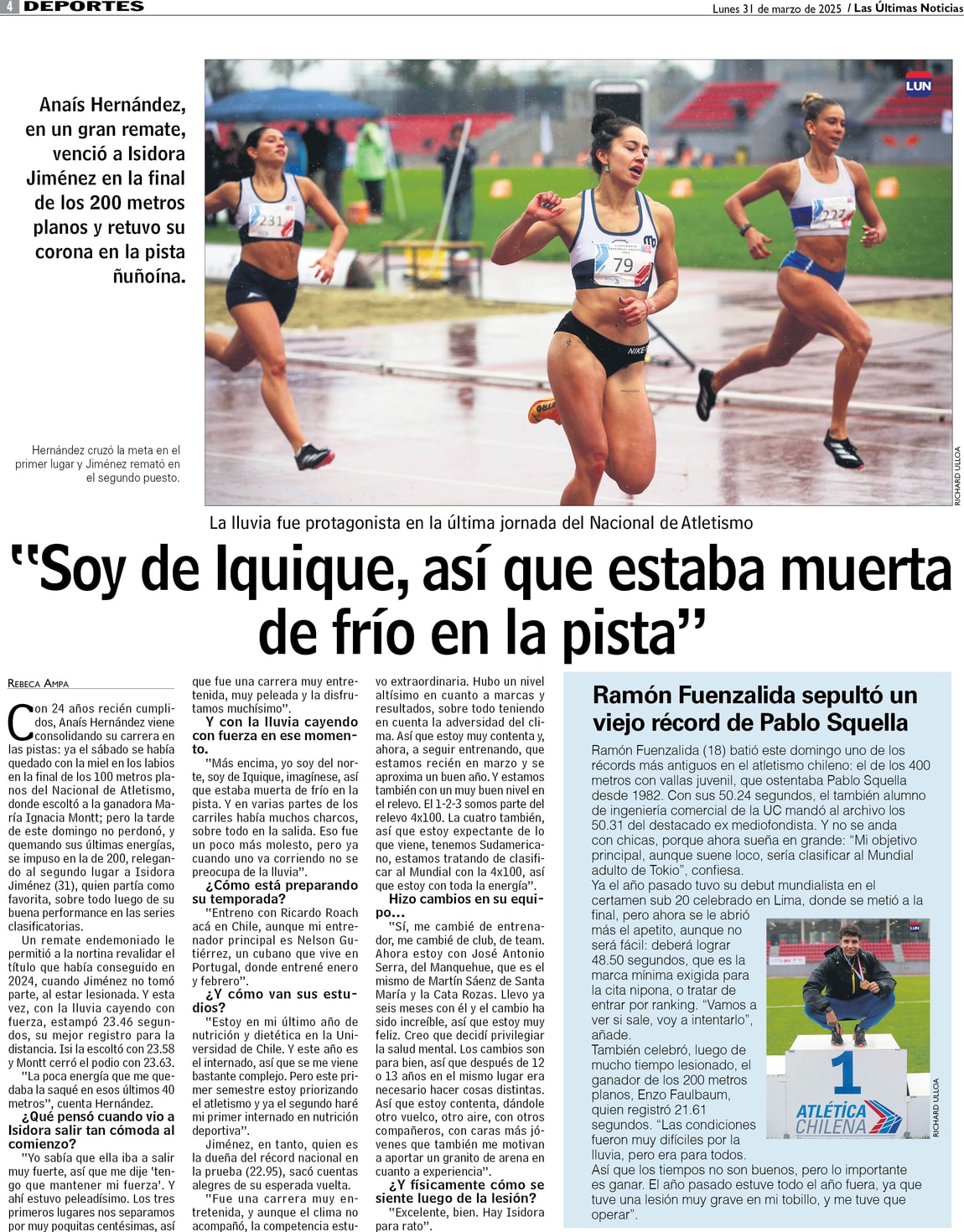 "Soy de Iquique así que estaba muerta de frío en la pista" - www.lun.com