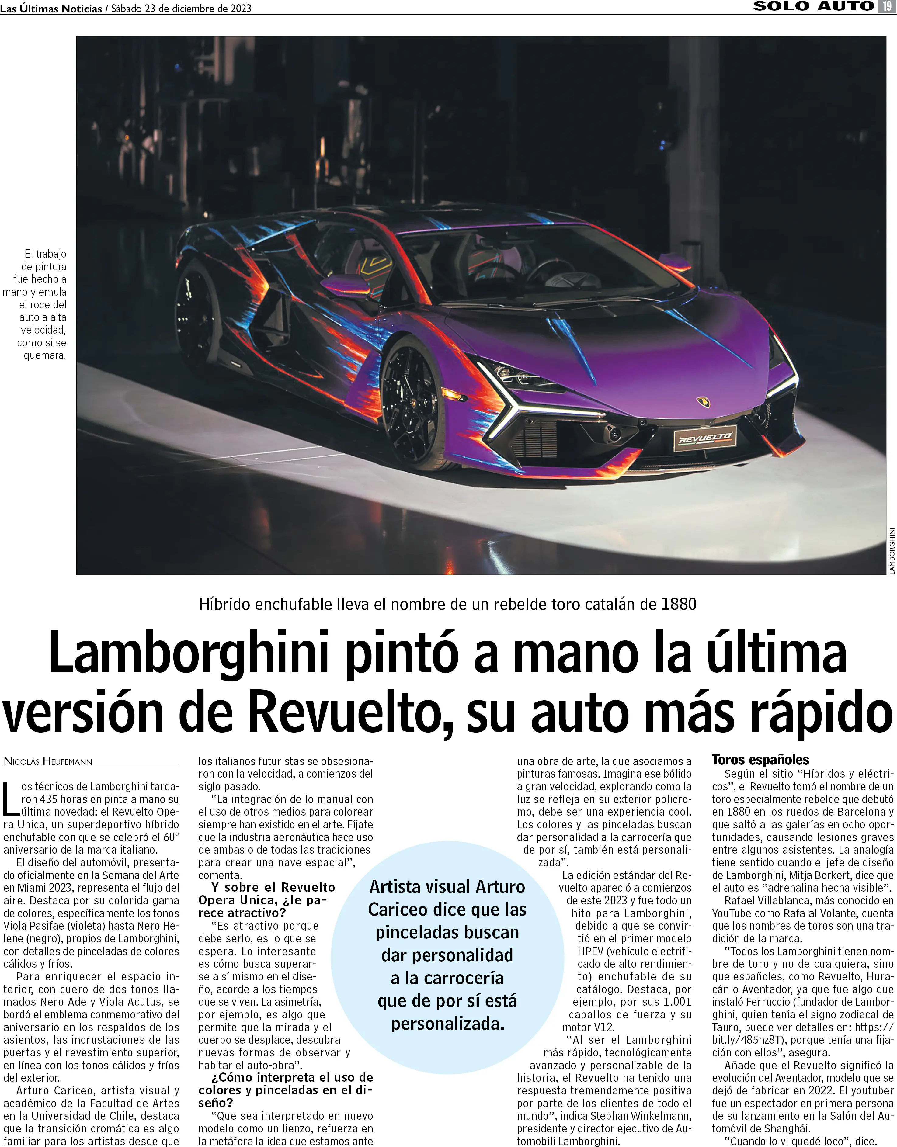 Lamborghini pintó a mano la última versión de Revuelto su auto más ...