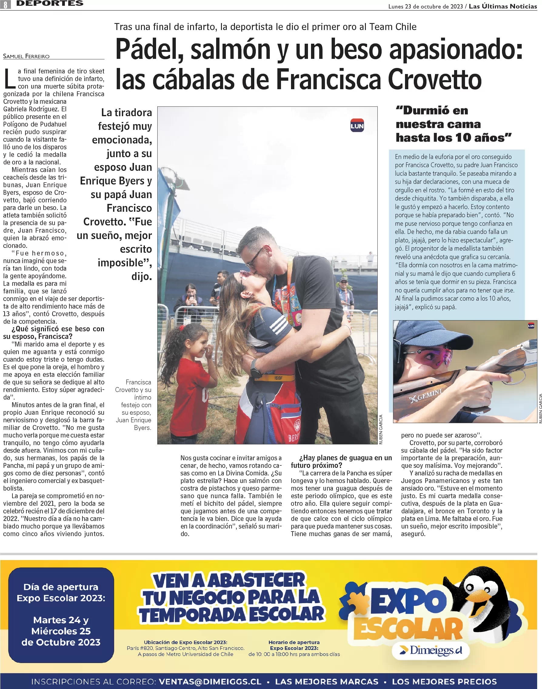 Pádel salmón y un beso apasionado: las cábalas de Francisca Crovetto ...