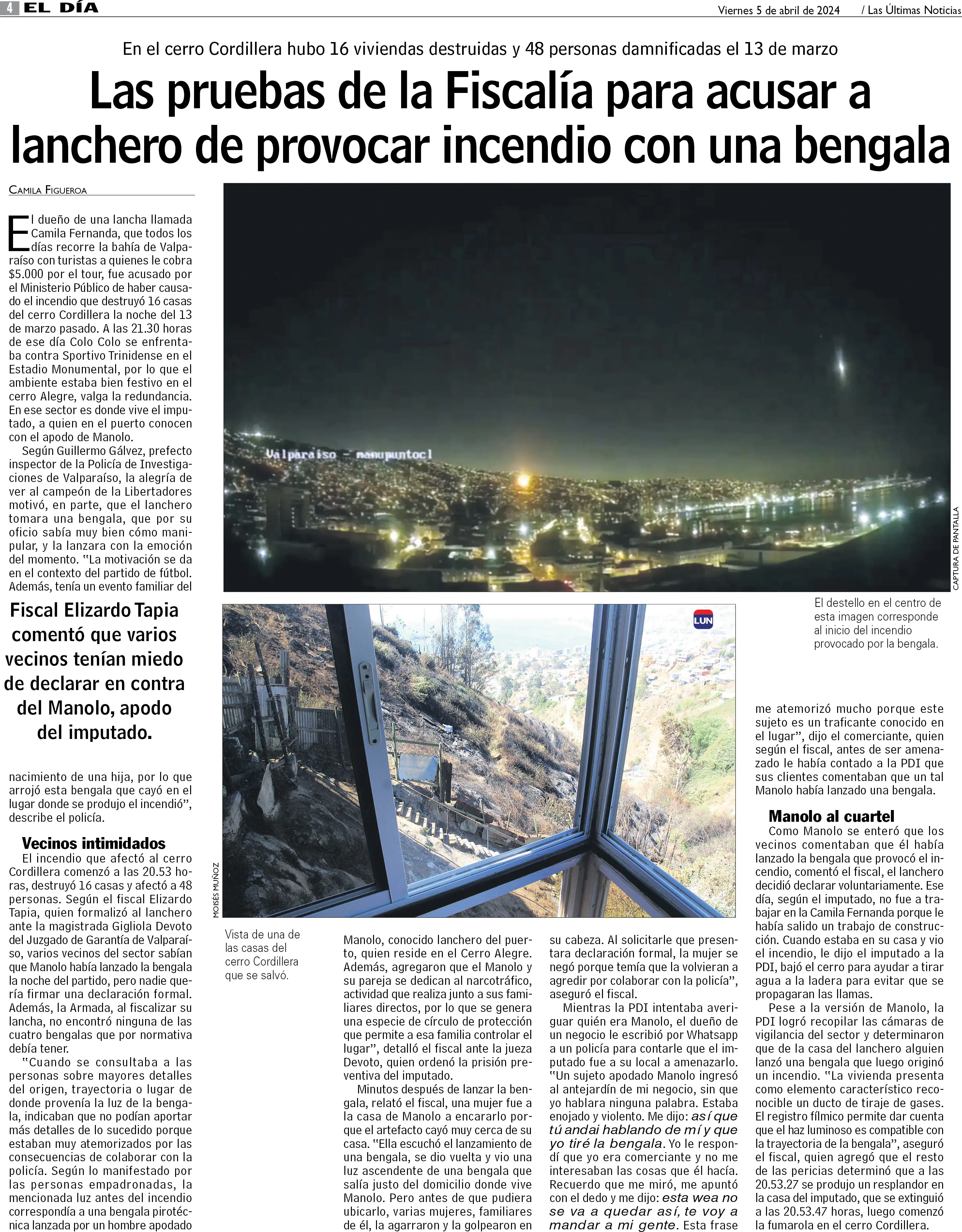 El caso de la bengala que inició incendio en Valparaíso - www.lun.com