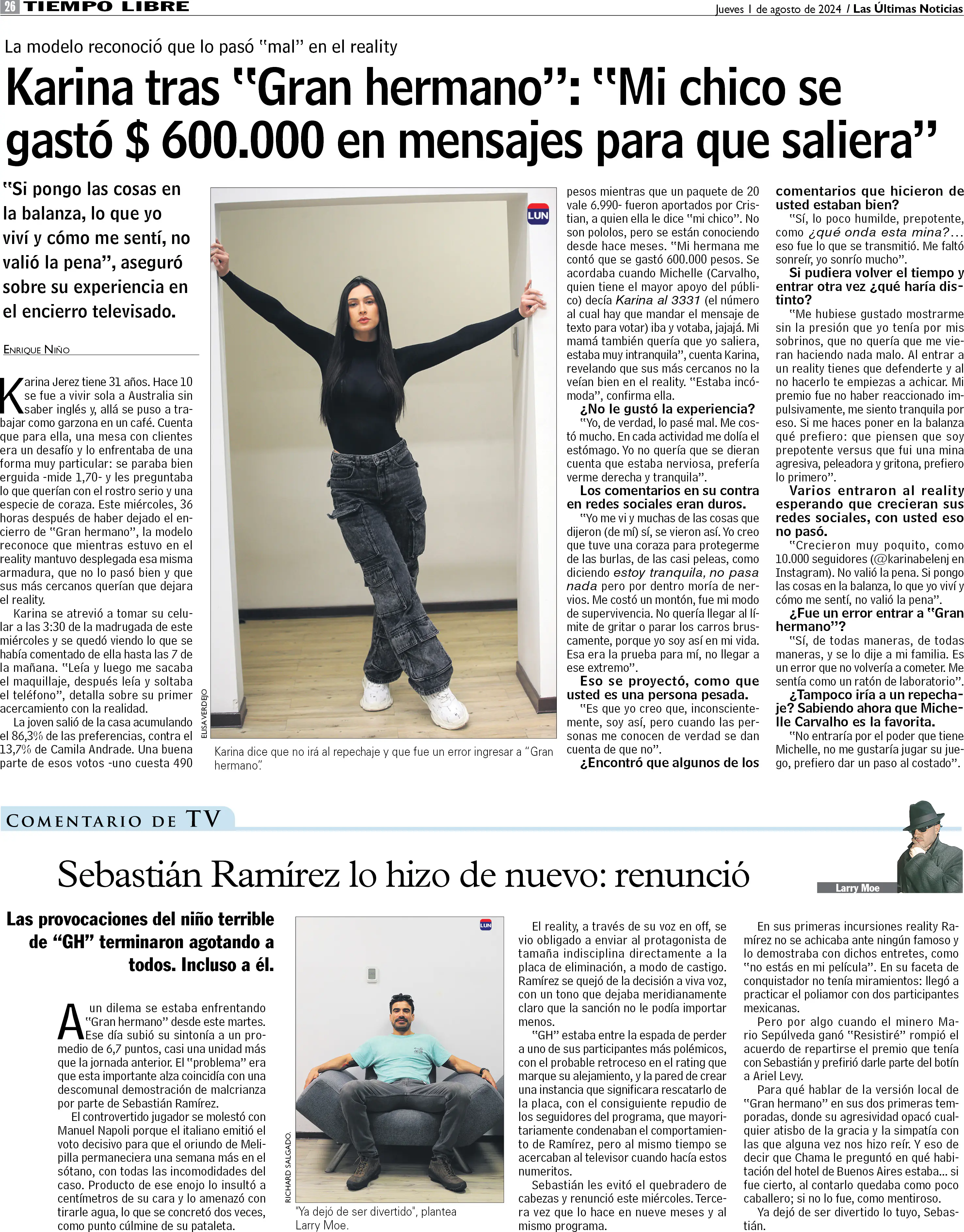 Karina tras "Gran hermano": "Mi chico se gastó $ 600.000 en mensajes ...