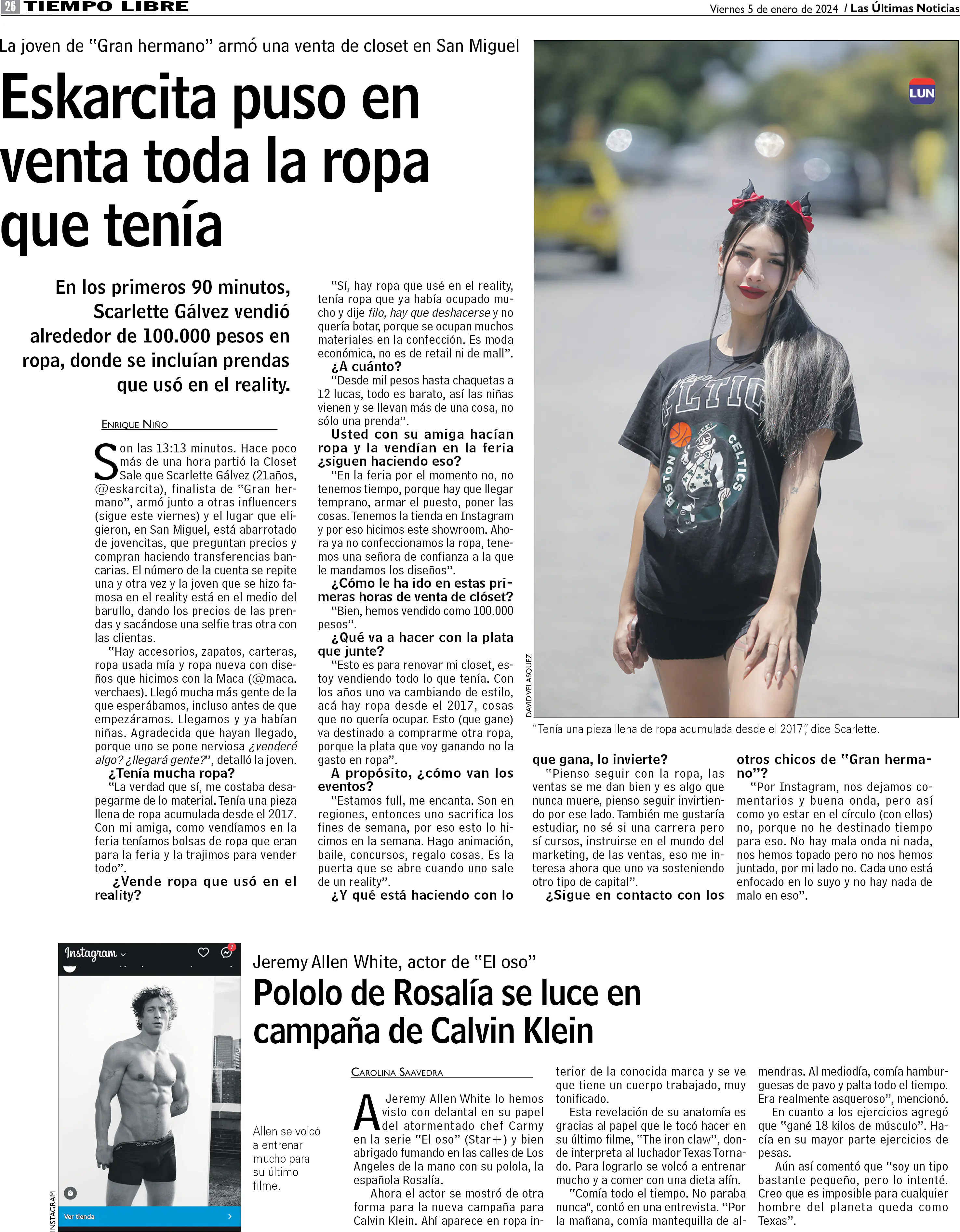 Pololo de Rosalía se luce en campaña de Calvin Klein - www.lun.com