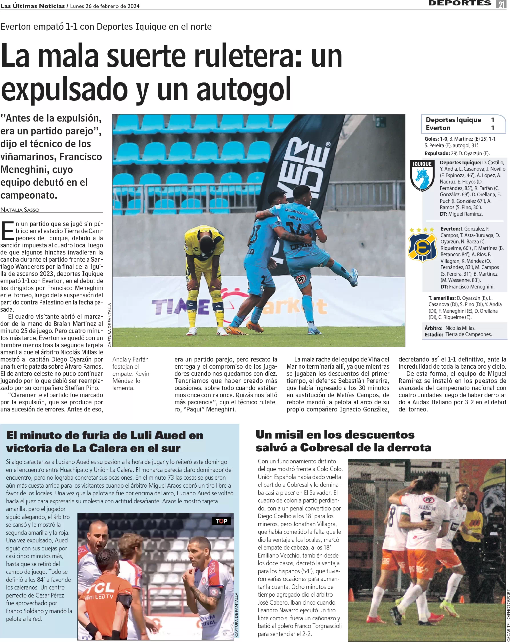 La mala suerte ruletera: un expulsado y un autogol - www.lun.com