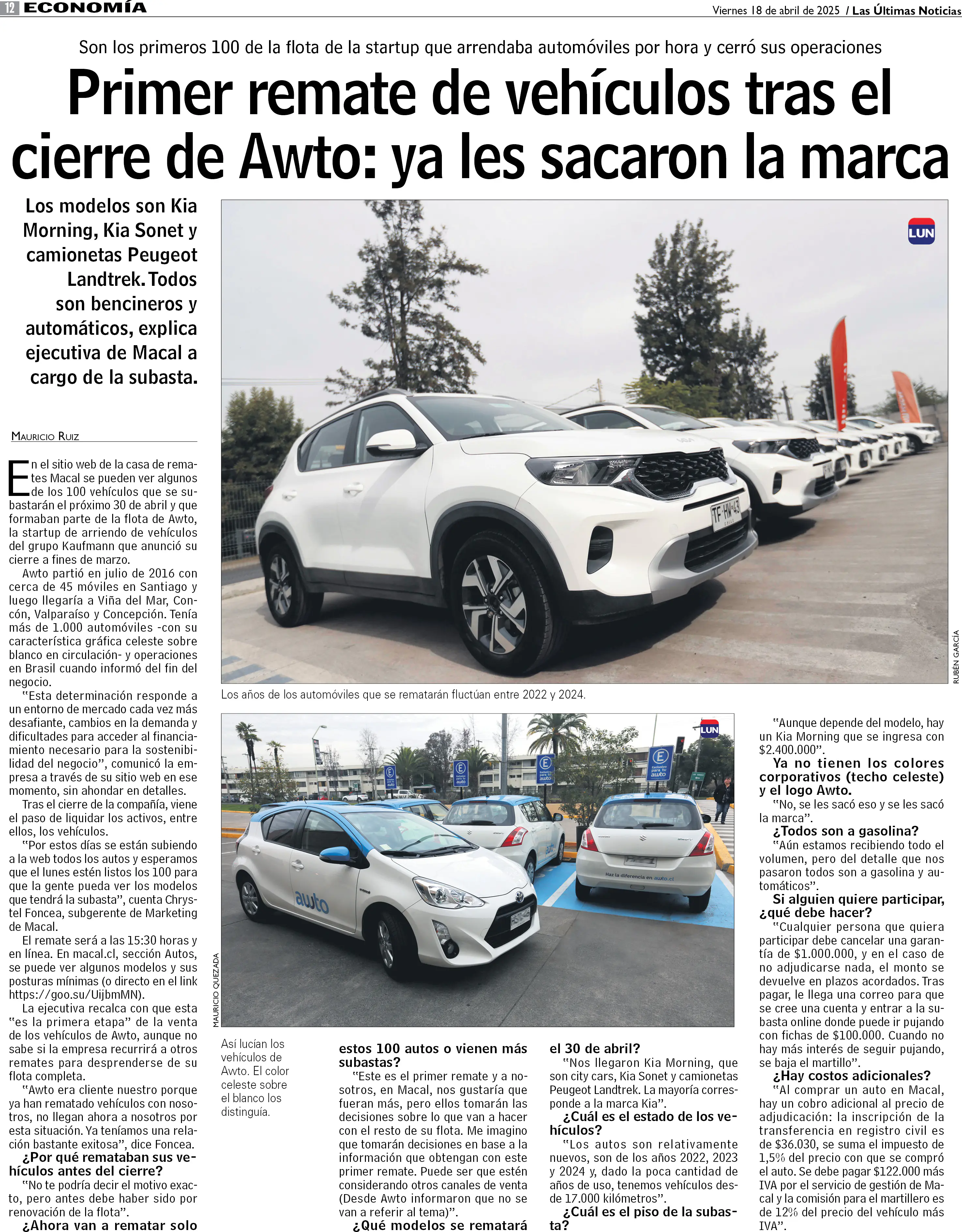 El primer remate de autos de Awto: bencineros y automáticos - www.lun.com