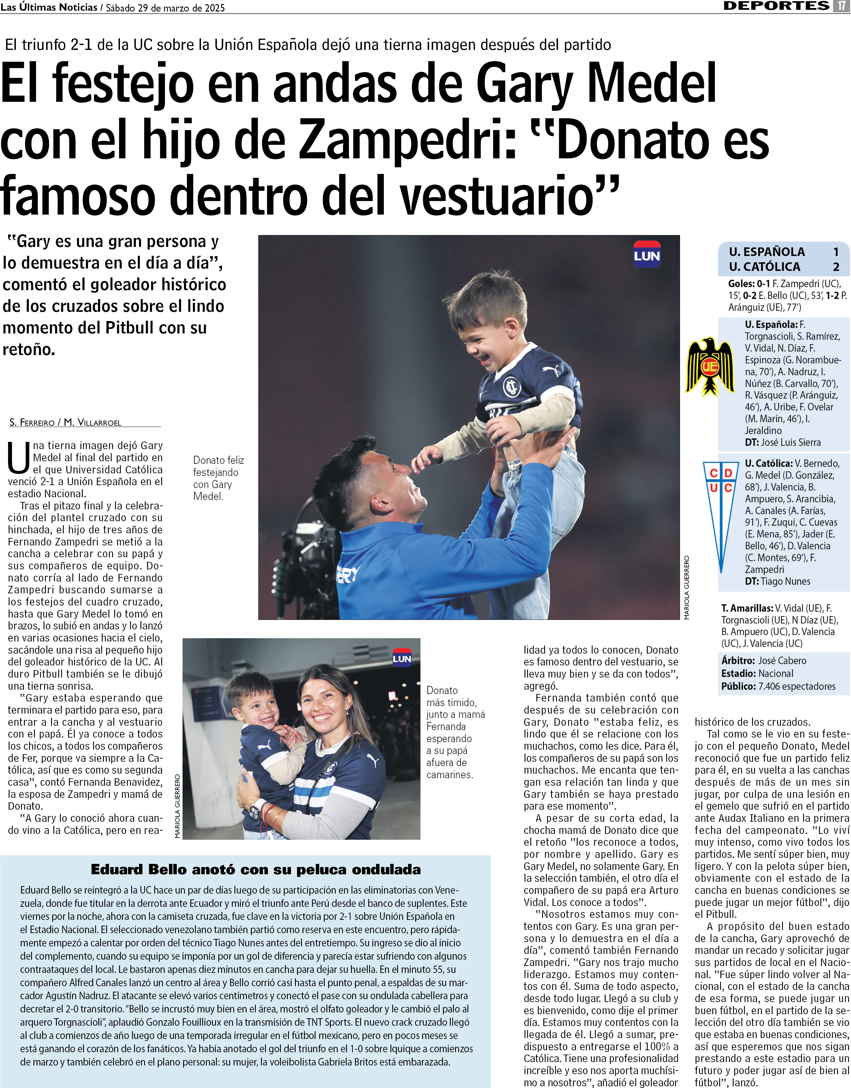 El festejo en andas de Gary Medel con el hijo de Zampedri: "Donato es ...